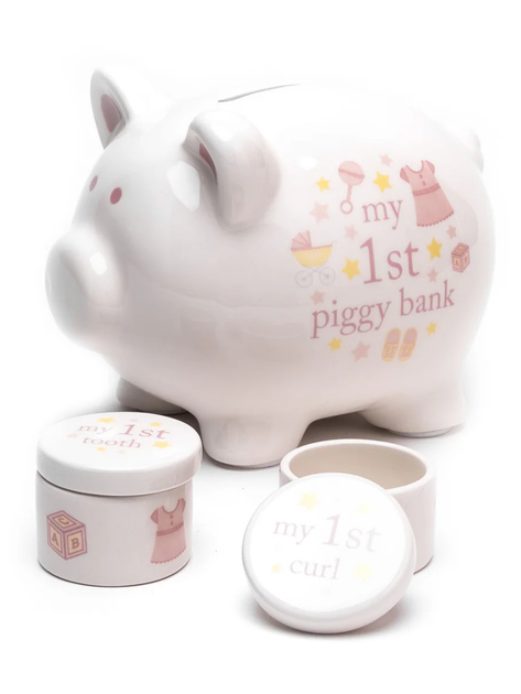 Ceramic Piggy Bank, Tooth & Curl Set - Baby Girl – Smartypants ...
